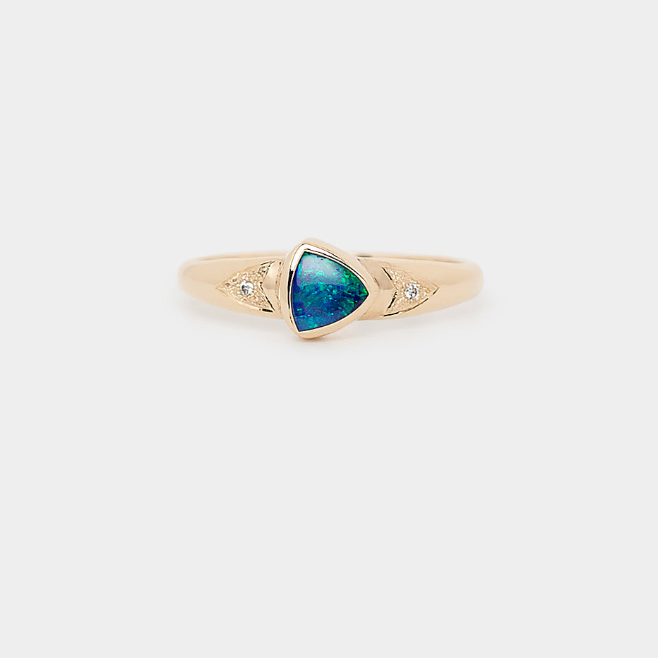Duo Arrows Triangle Black Opal Ring – James & Irisa